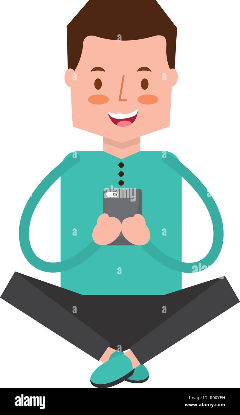 man with mobile sitting character Stock Vector Image & Art - Alamy