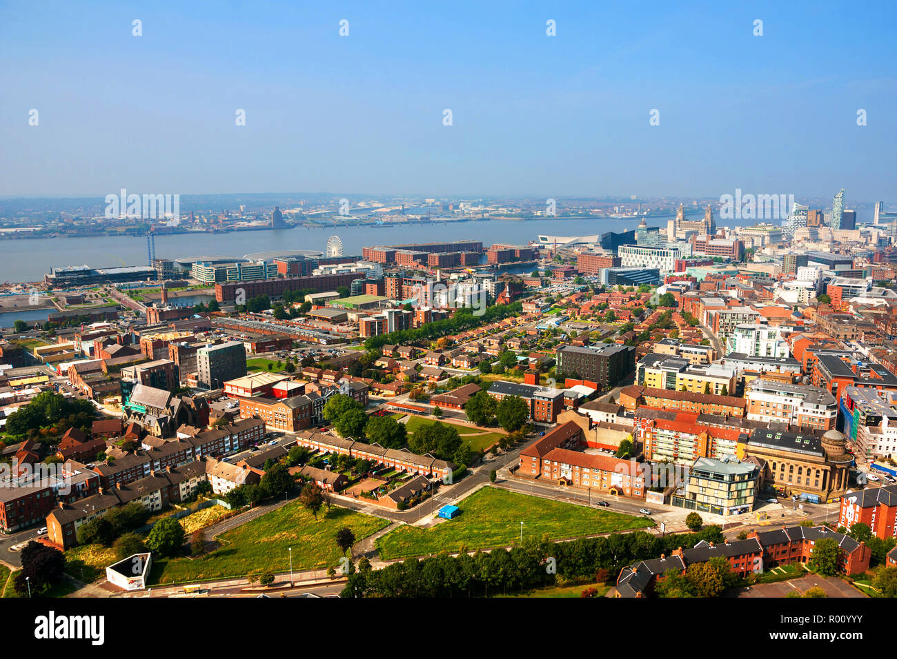 Liverpool, UK. Aerial view of Liverpool, UK residential area and ...