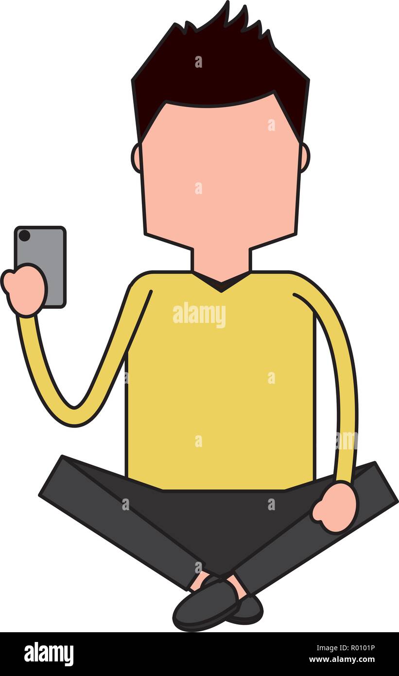 man with mobile sitting character Stock Vector Image & Art - Alamy