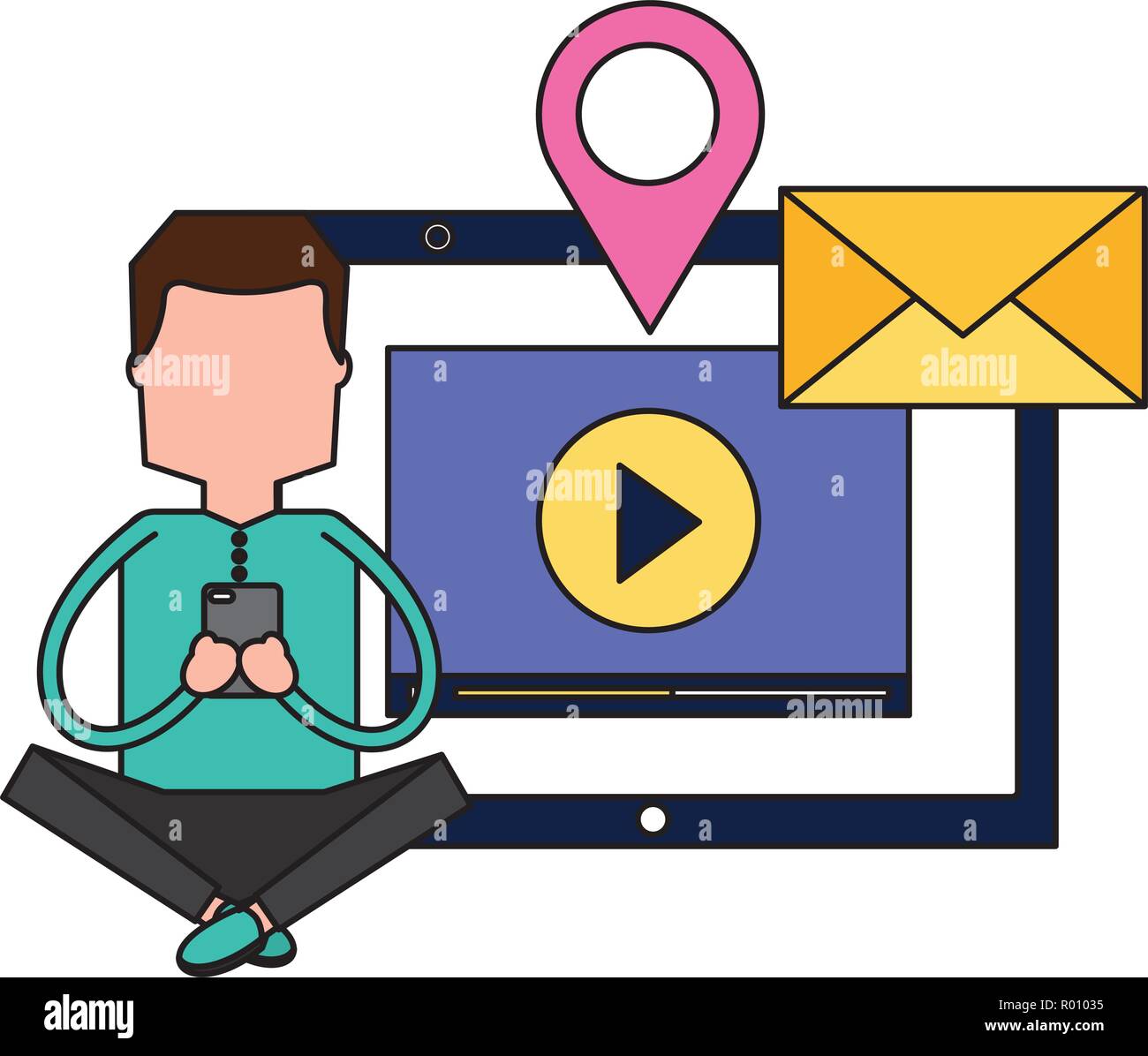 Guy using mobile work Stock Vector Images - Alamy