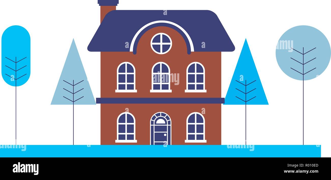 house with trees on white background Stock Vector Image & Art - Alamy