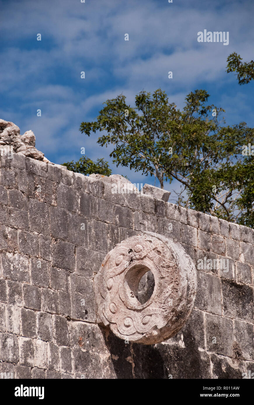 A stone ring at the Great Ball Court (Gran Juego de Pelota), used to ...