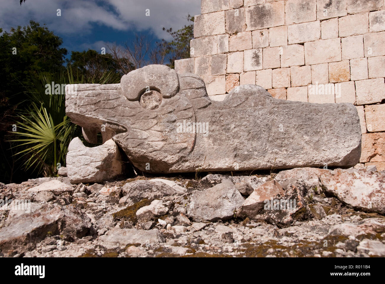 A Kukulkan sculpture (Feathered Serpent), the Maya snake deity, at the ...