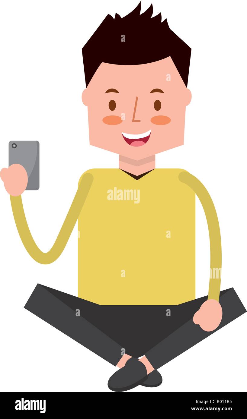 man with mobile sitting character Stock Vector Image & Art - Alamy