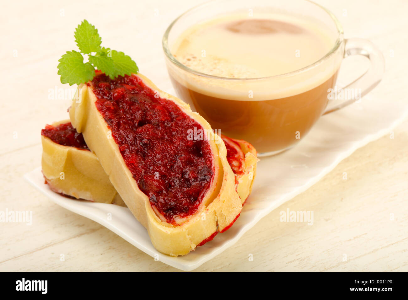 Cherry Shtrudel with coffee Stock Photo - Alamy