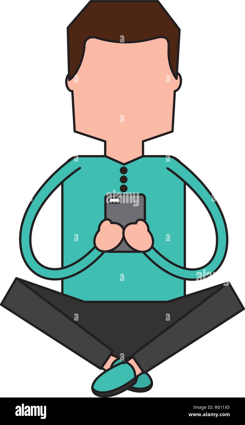 man with mobile sitting character Stock Vector Image & Art - Alamy