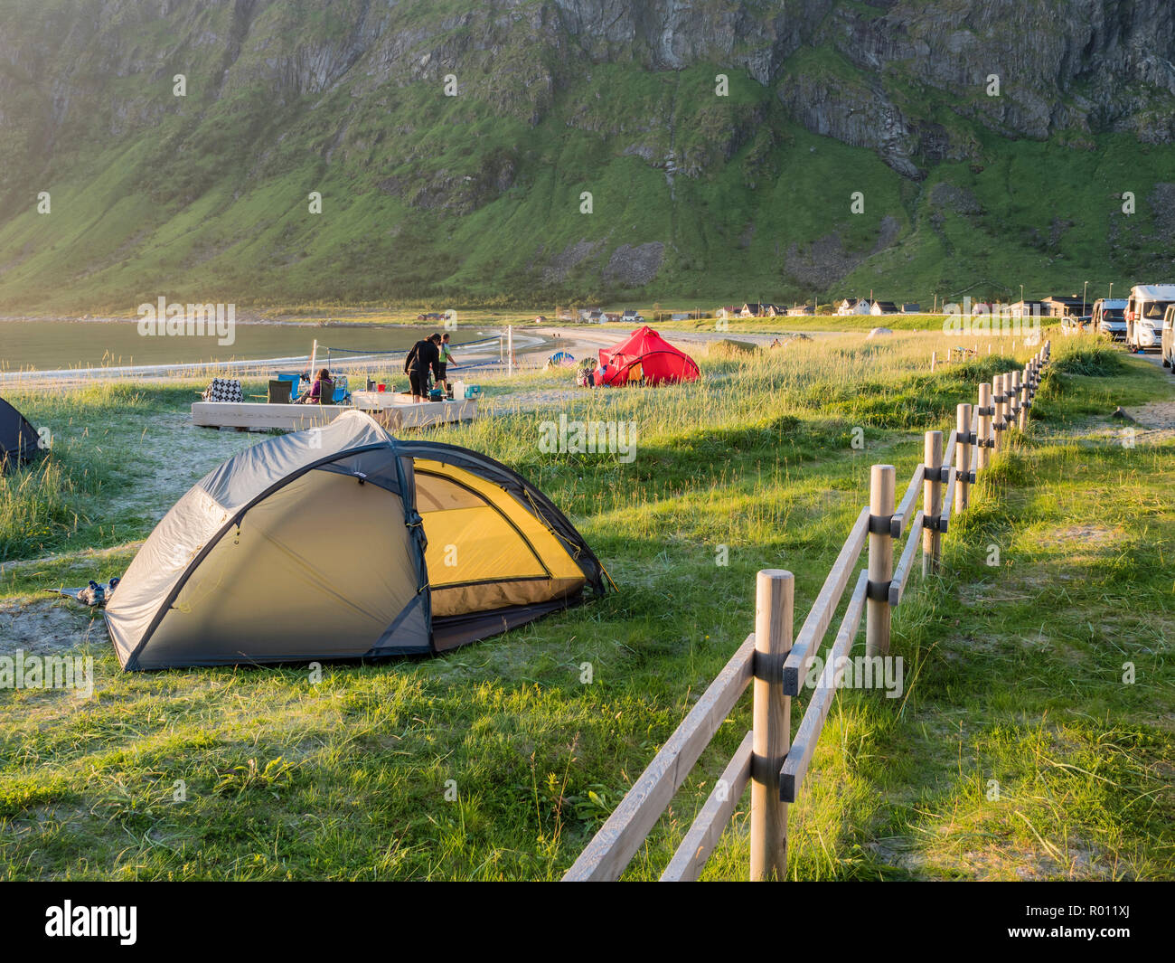 Beach Ersfjordstranden, fjord Ersfjord, public recreation area, beach ...