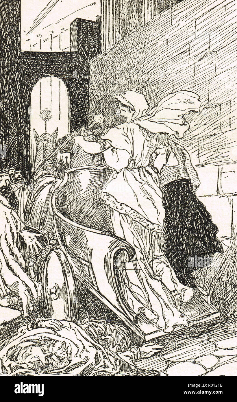 Tullia Minor driving over the body of her Father, Servius Tullius the ...