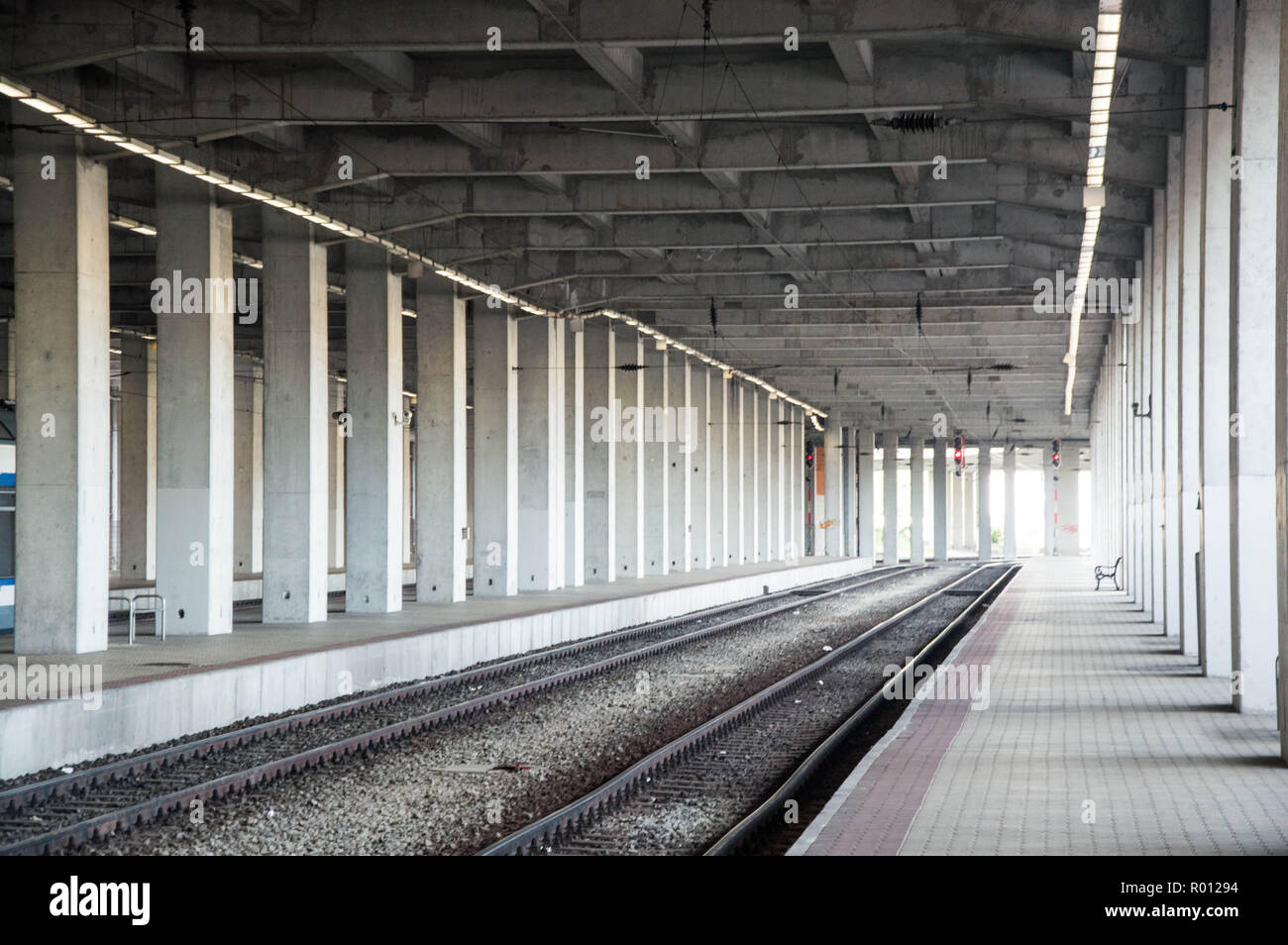 Empty train station from Europe with massive concrete columns Stock ...