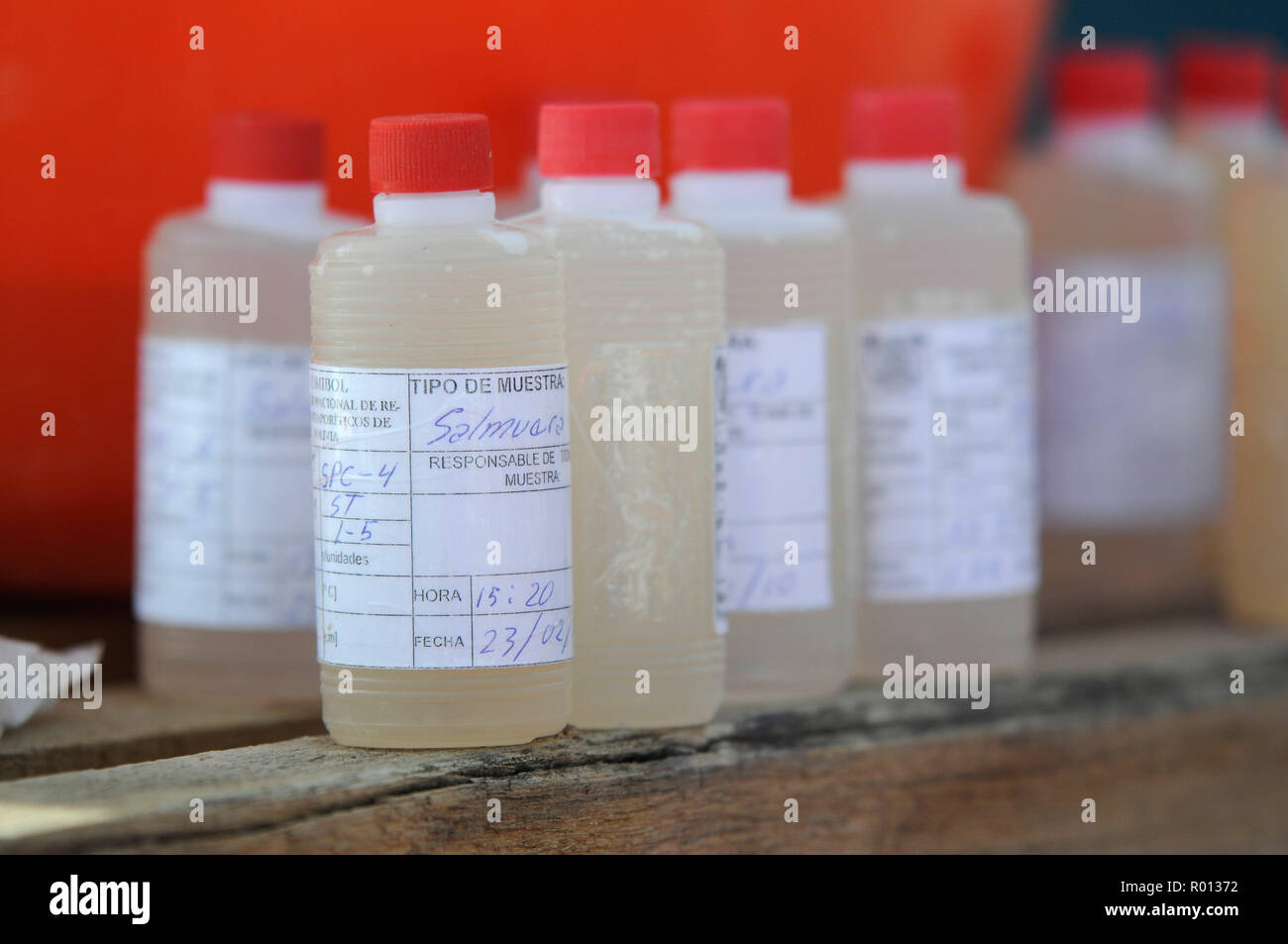 February 24, 2010 - Salar de Uyuni, Bolivia: Brine (water saturated ...