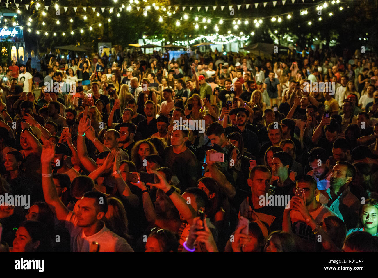 KIEV-11 JULY,2018: Group of young people party on summer music festival ...