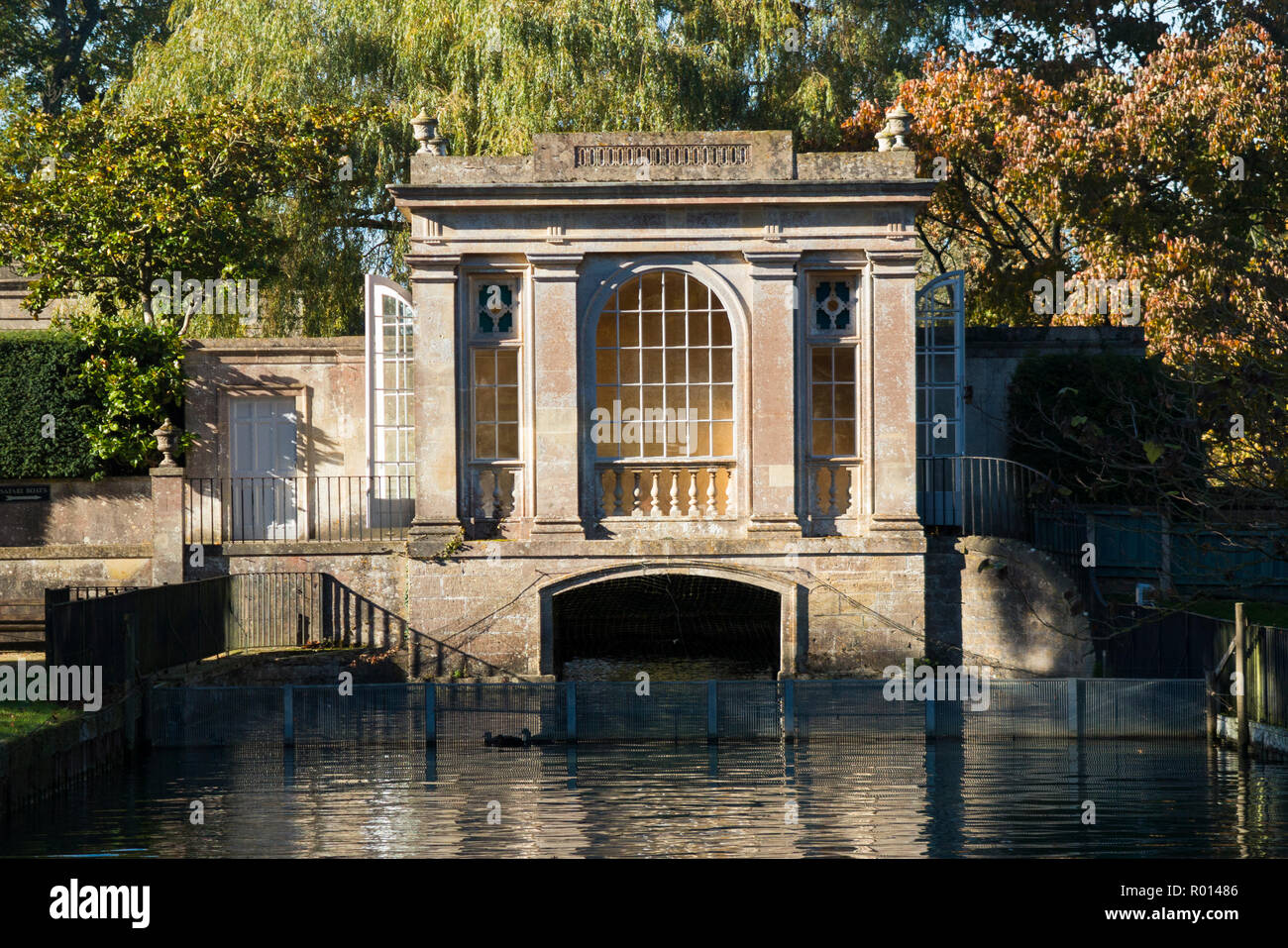 Longleat lake boat house / boathouse; original stone arch for entry to ...
