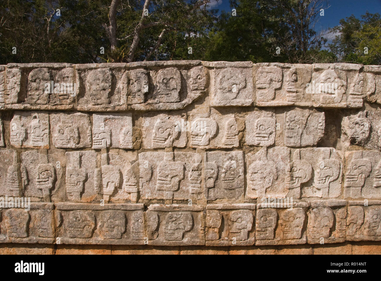 The stone skull platform (tzompantli) decorated with carved images of ...