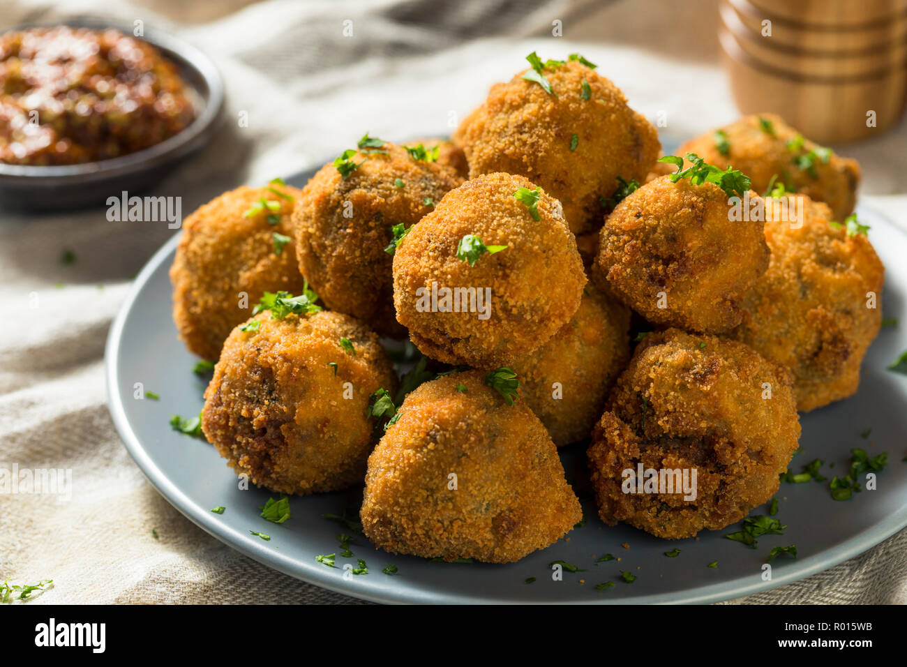Fried Homemade Dutch Bitterballen with Spicy Mustard Stock Photo - Alamy
