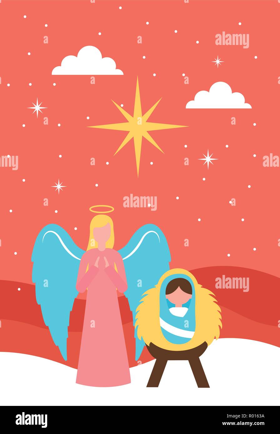 manger epiphany shooting star angel baby vector illustration Stock ...
