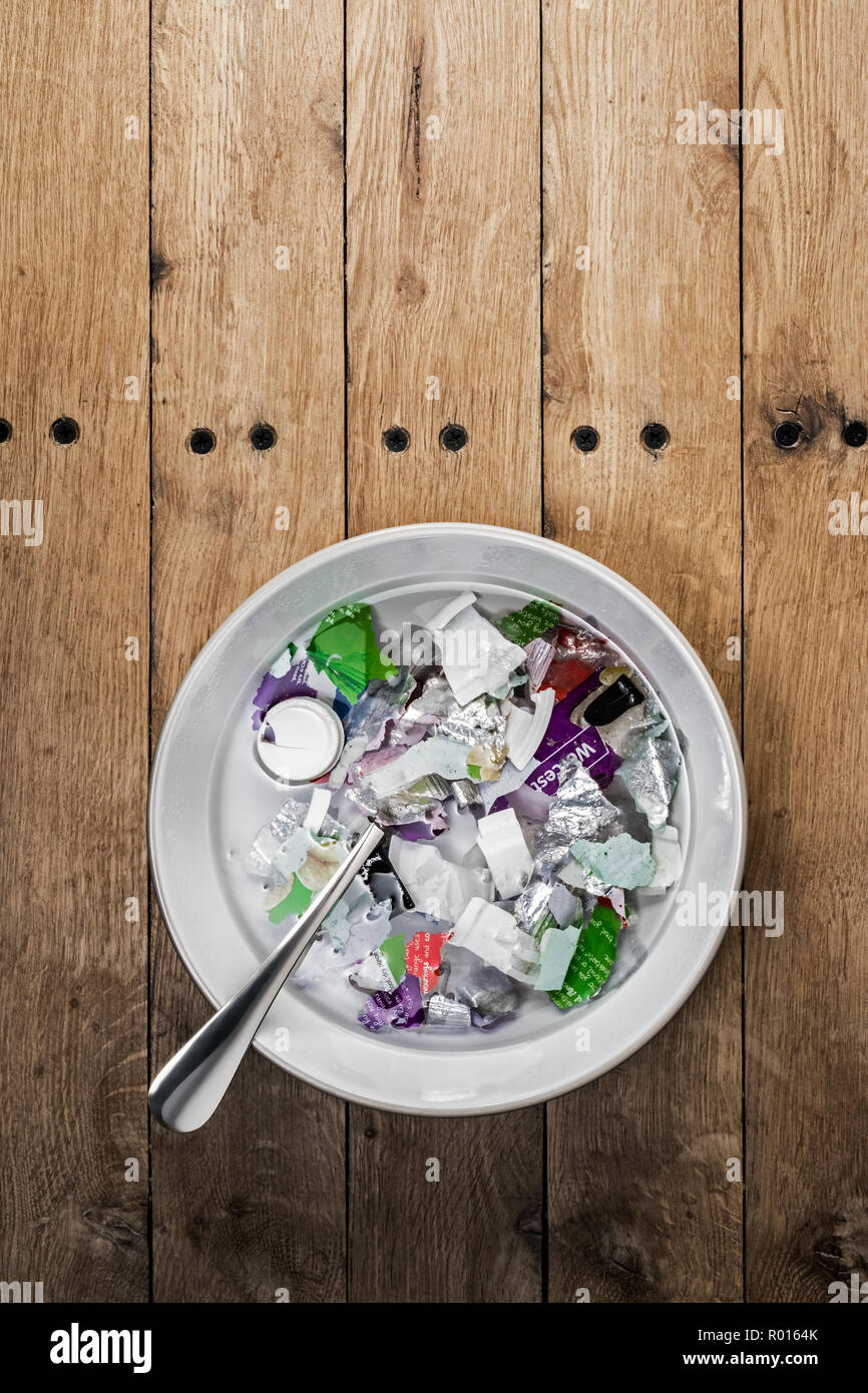 A bowl of soup made up of plastic waste Stock Photo - Alamy