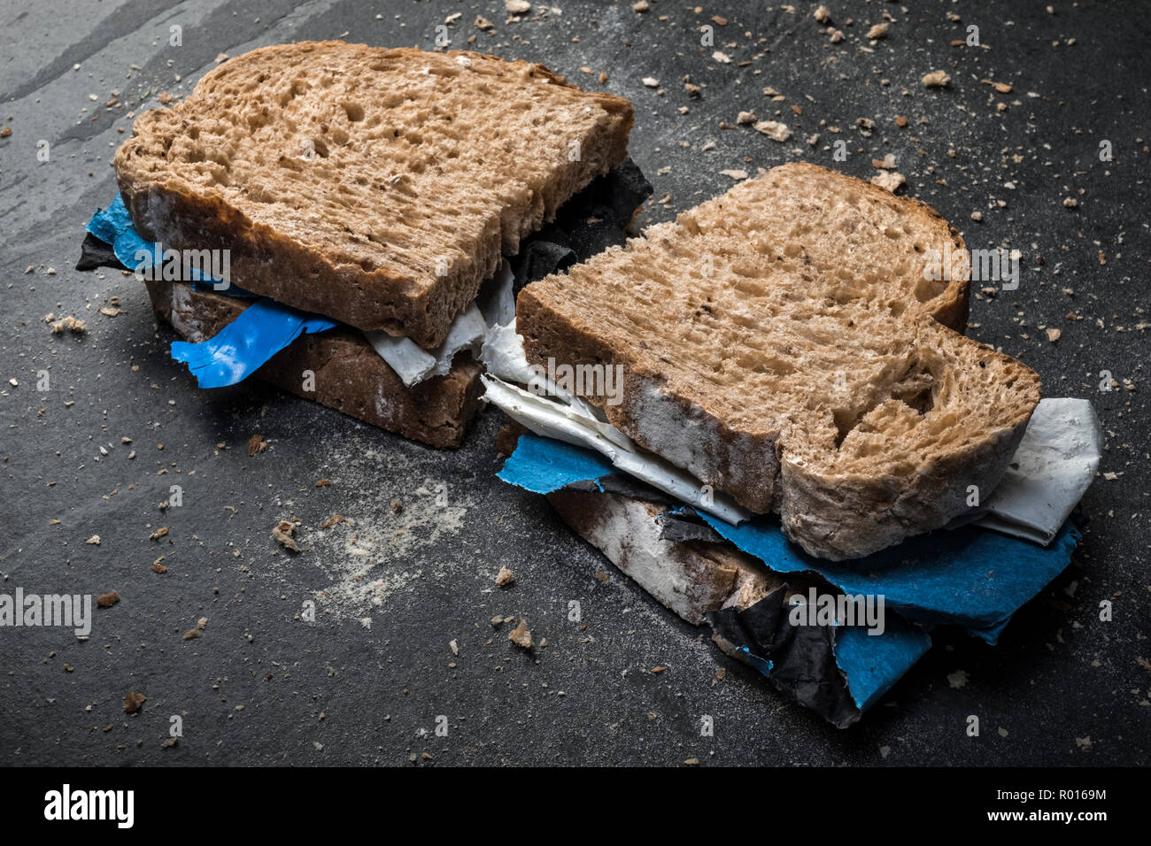 A wholemeal bread sandwich containing plastic waste Stock Photo - Alamy