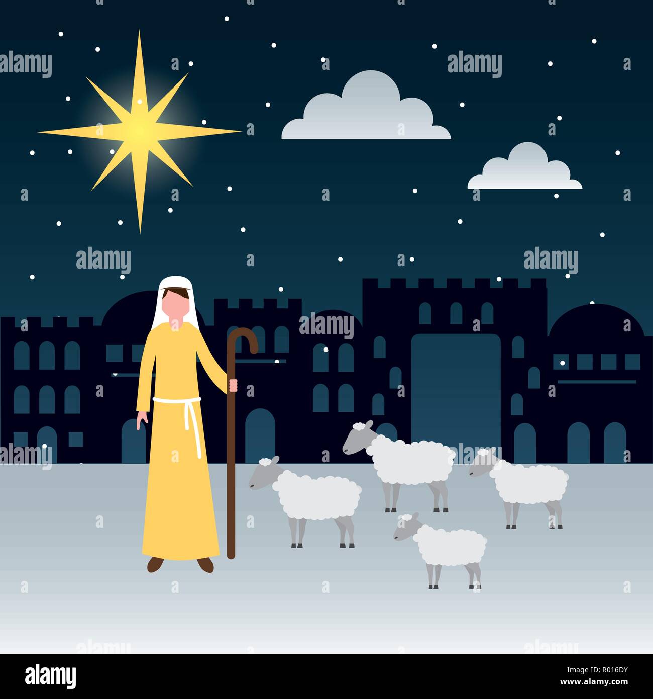 manger epiphany shepherd with sheeps castle dessert vector illustration ...