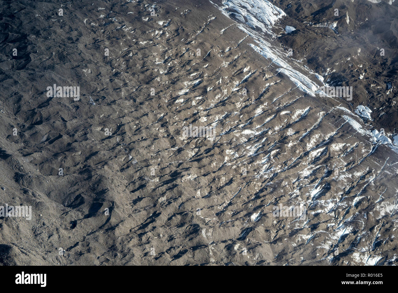 Aerial view of Root Glacier in Wrangell St. Elias National Park. View ...