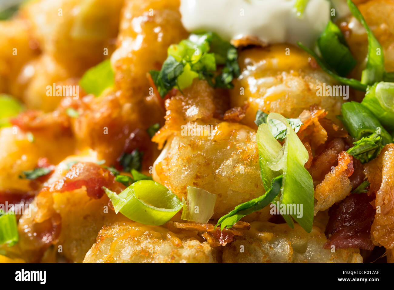 Spicy Homemade Loaded Taters Tots with Cheese and Bacon Stock Photo - Alamy