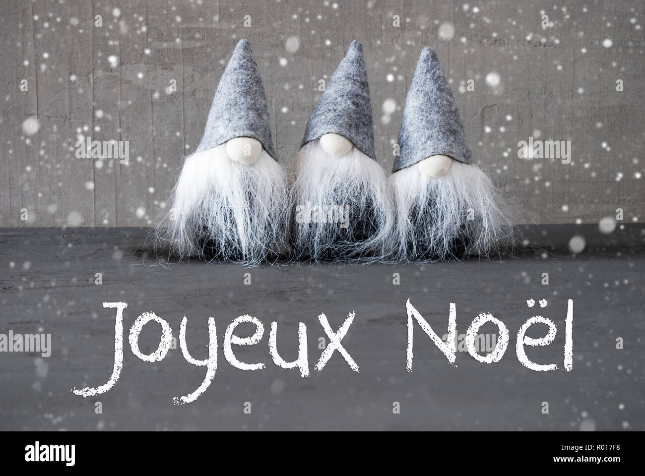 Gnomes, Cement, Snowflakes, Joyeux Noel Means Merry Christmas Stock ...