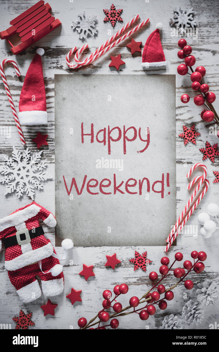 Christmas Flat Lay, Vertical Paper, Happy Weekend Stock Photo - Alamy