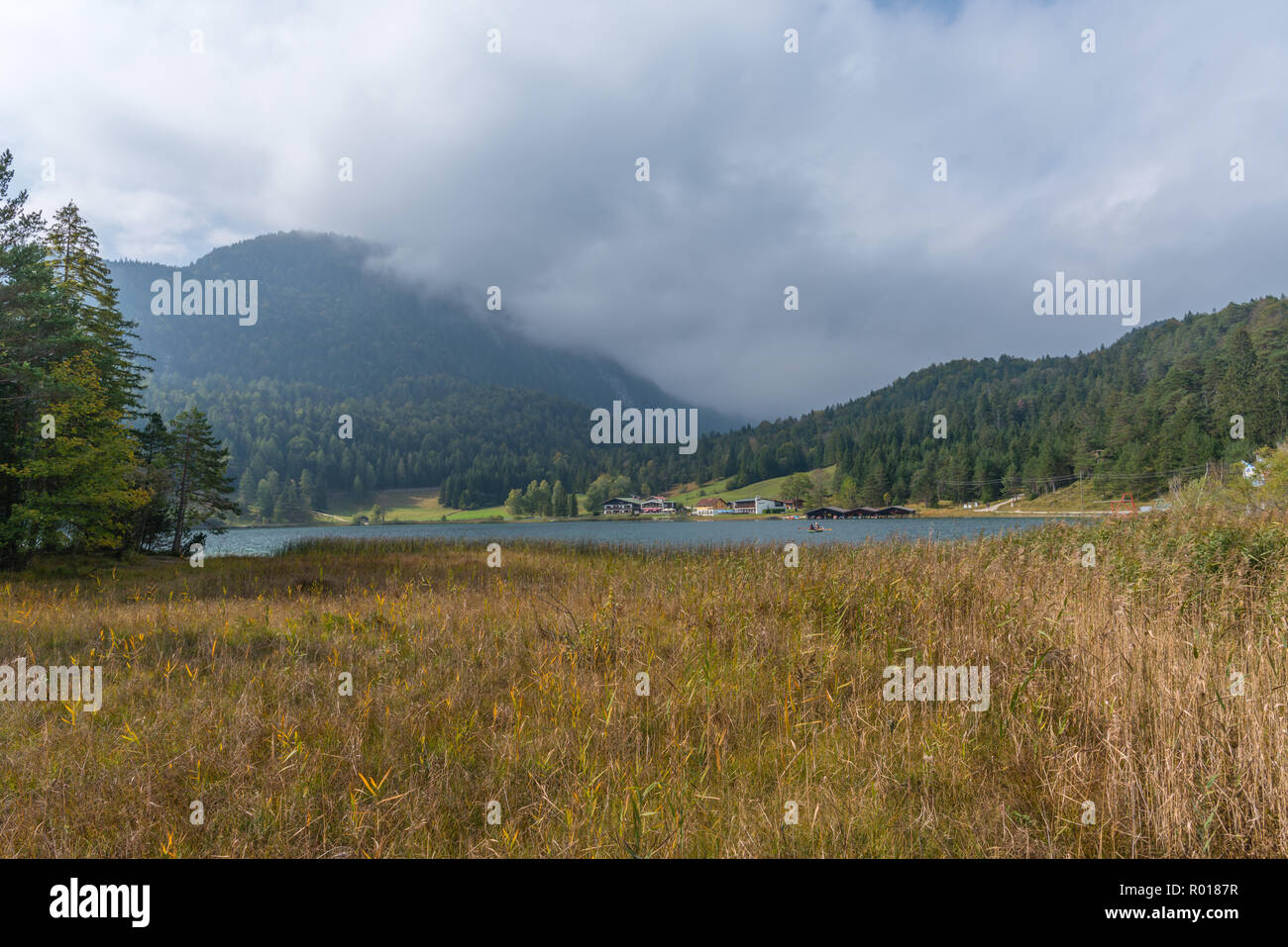 Lautersee or Lake Lauter, Mittenwald, Karwendel Mountains, the Alps ...