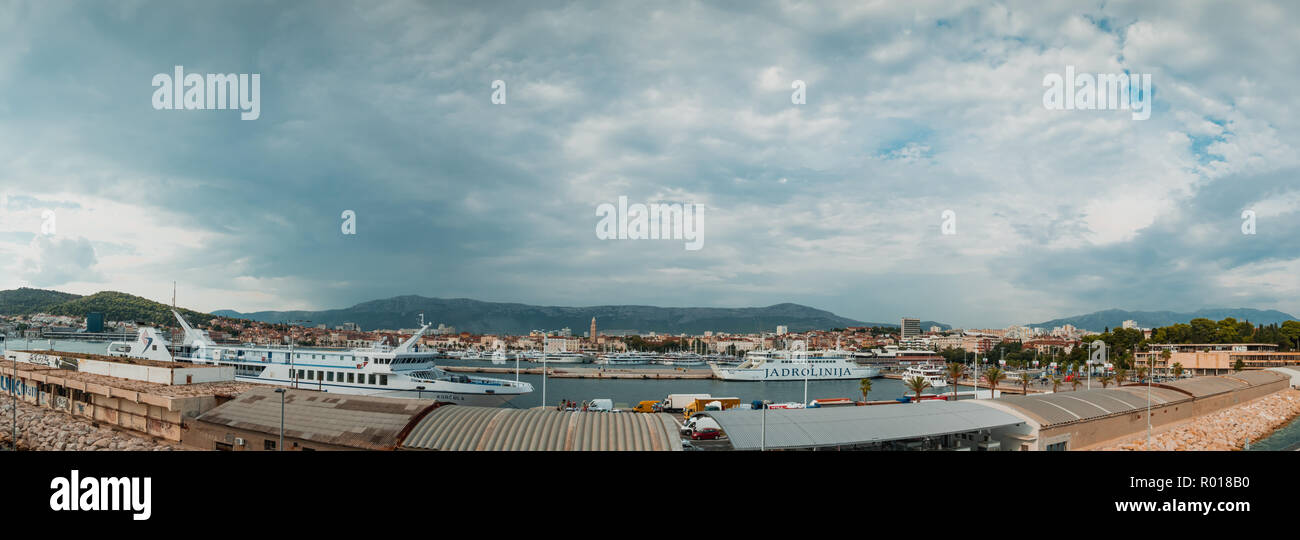 Editorial panorama of crowded Split city harbor Stock Photo - Alamy