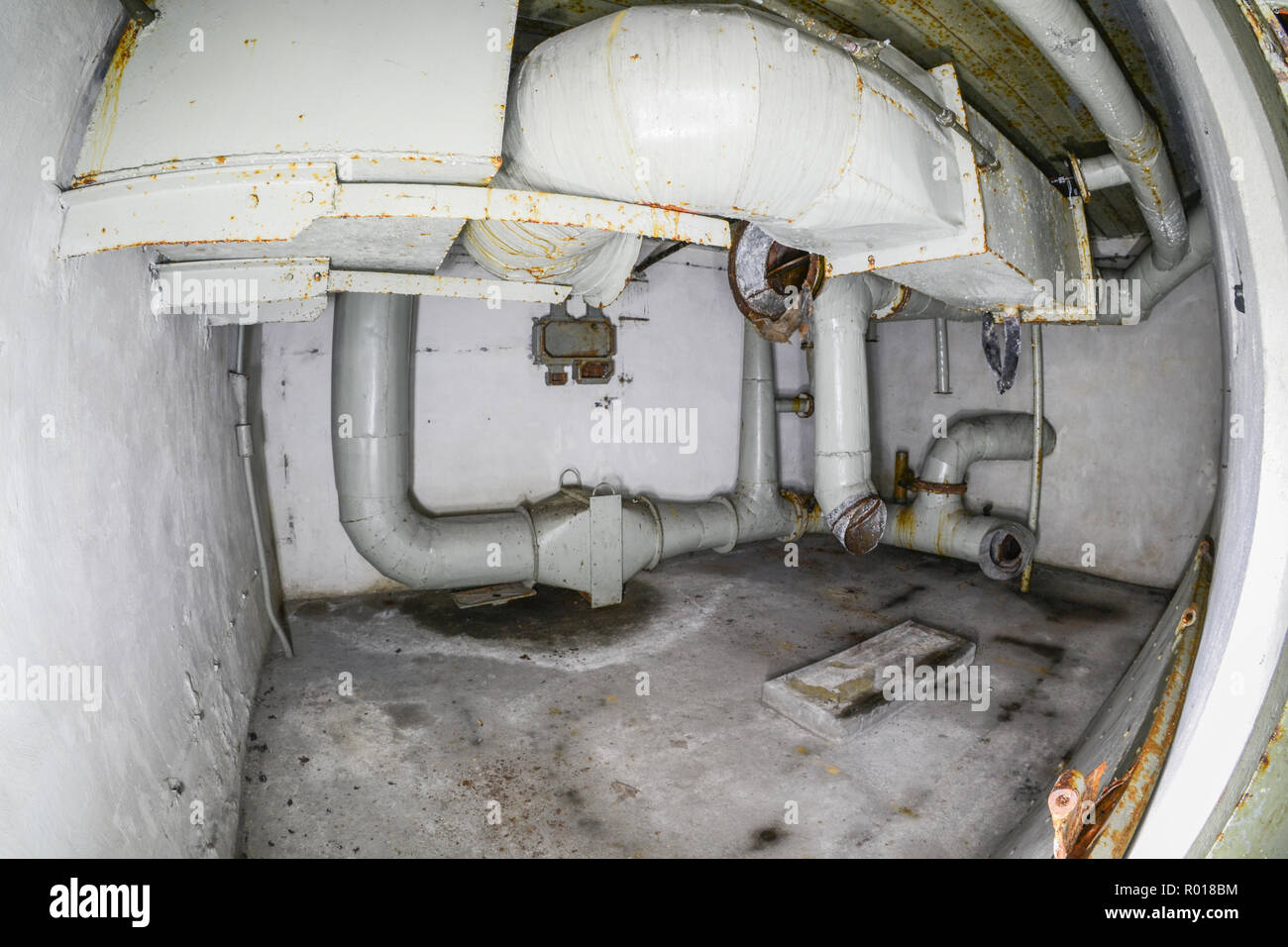 Abandoned and devastated interior of Cold War coastal defence ...
