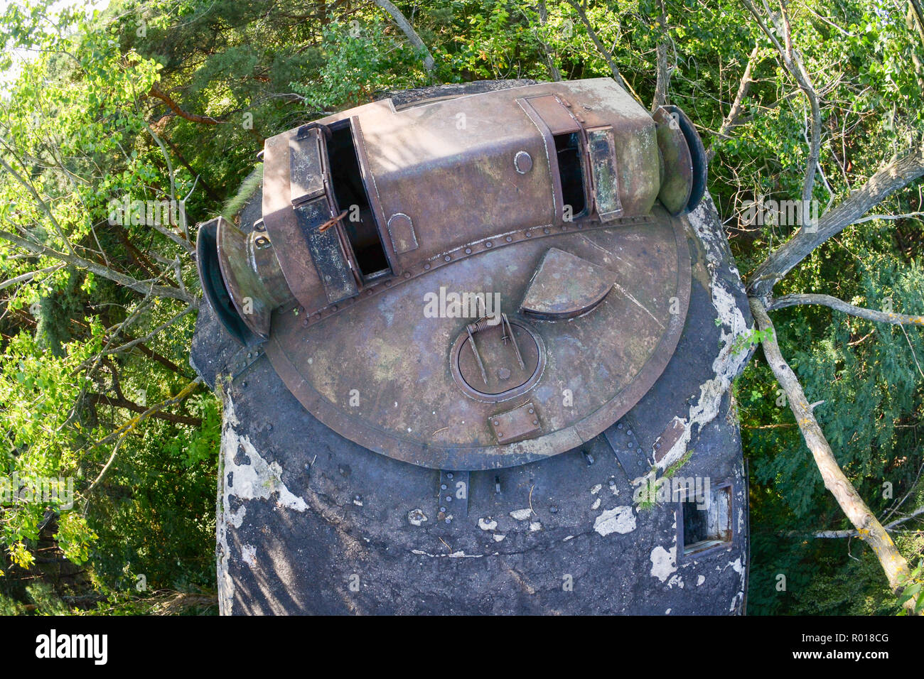 Abandoned armoured turret of rangefinder of Polish Navy coastal defence ...