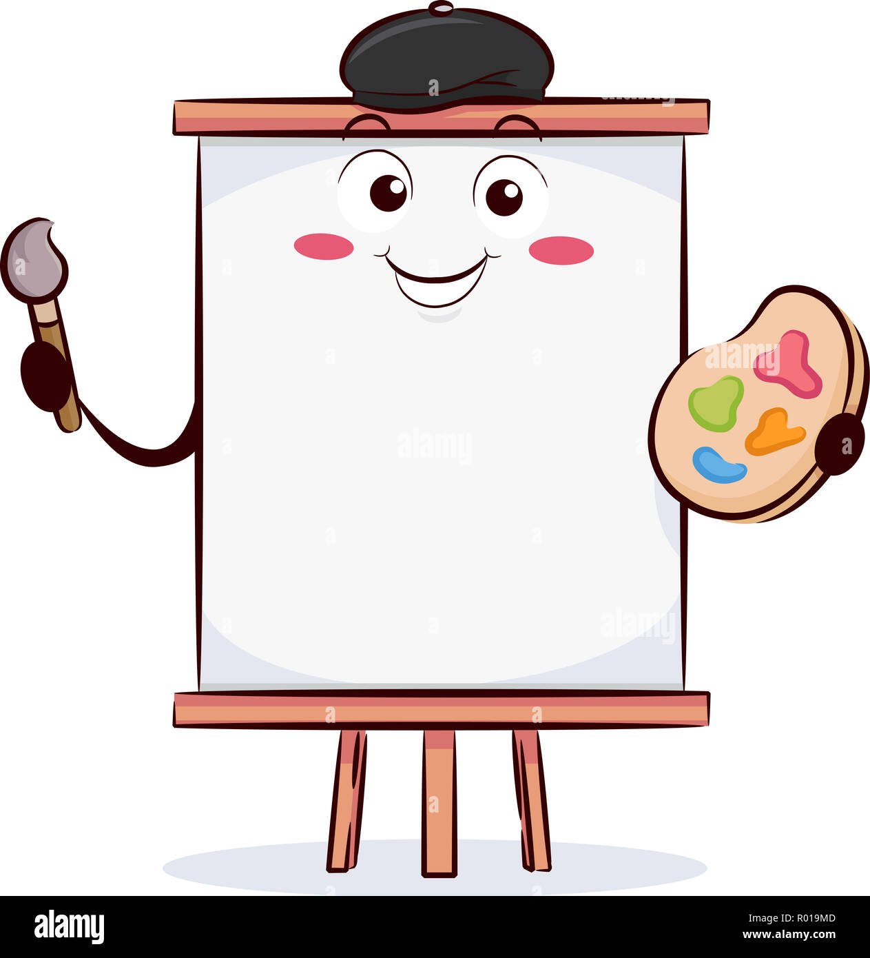 Illustration of a Blank Canvas Mascot Wearing a Painter Hat and Holding ...