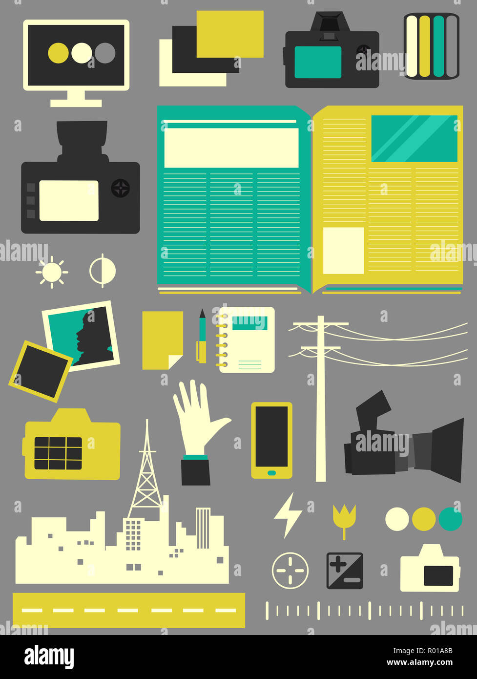 Illustration of Different Journalism Elements from Camera to City and ...