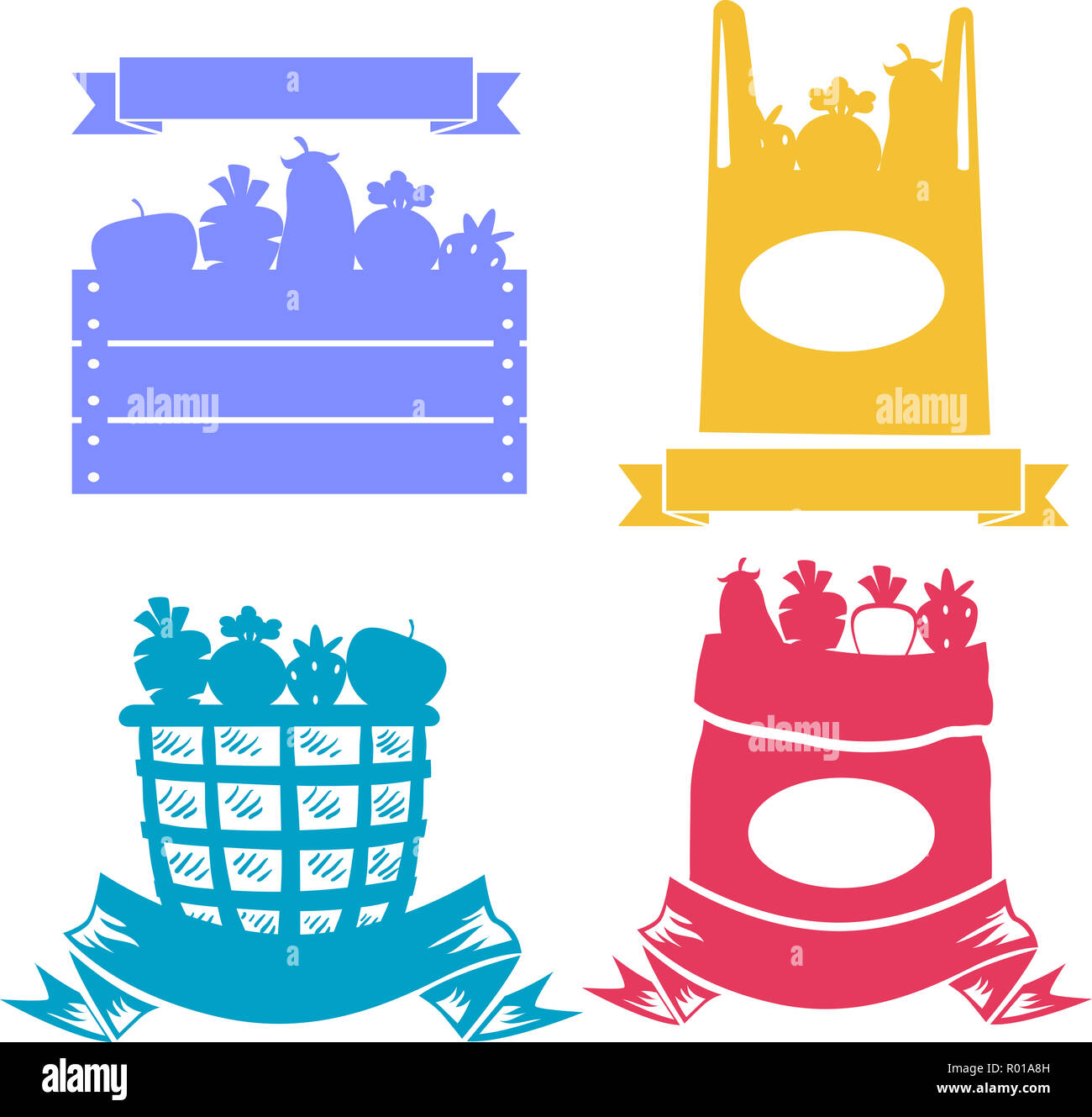 Illustration of Different Fruits and Vegetables on Different Containers ...