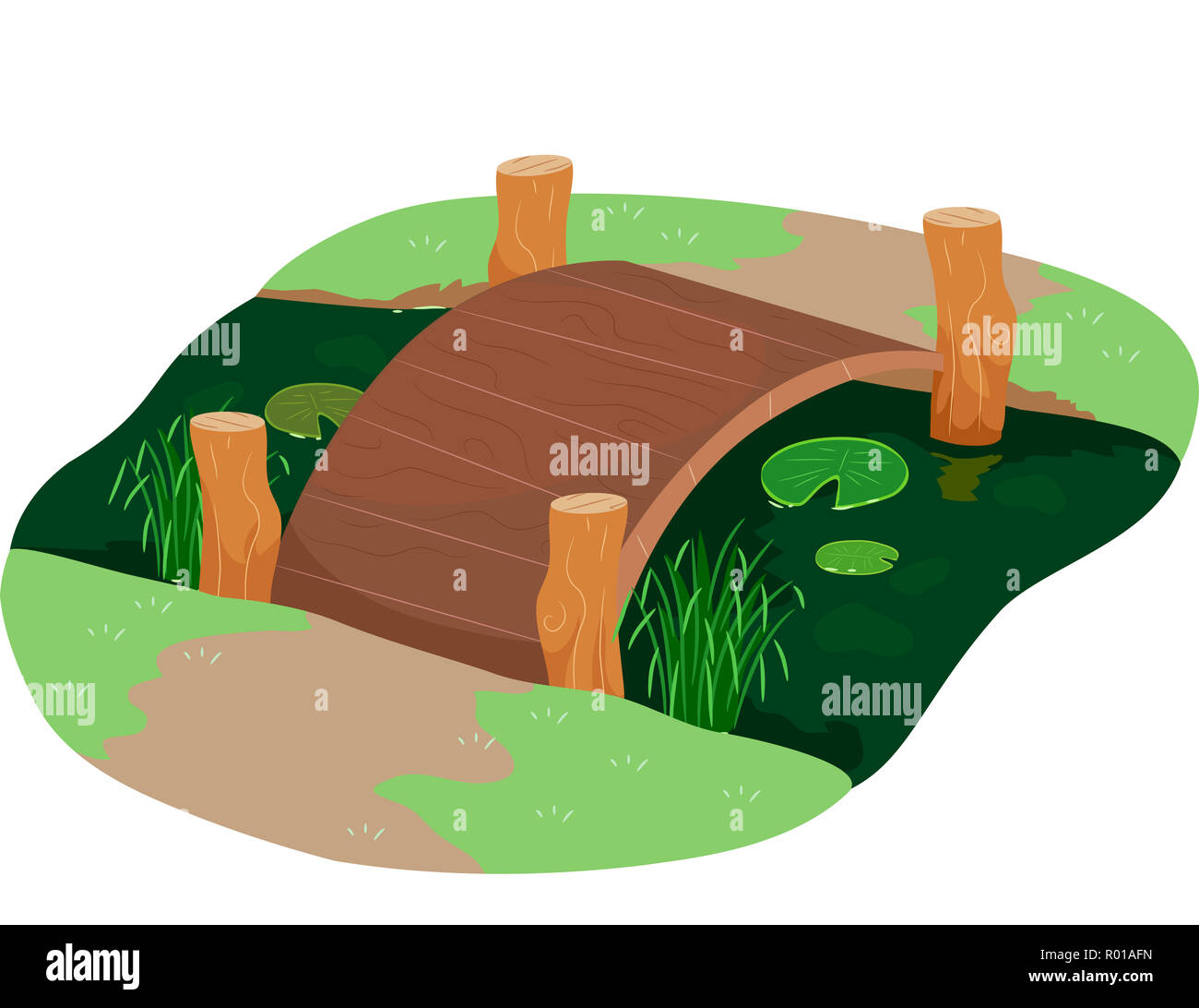 Illustration of a Wooden Bridge over a Pond in the Garden Stock Photo ...