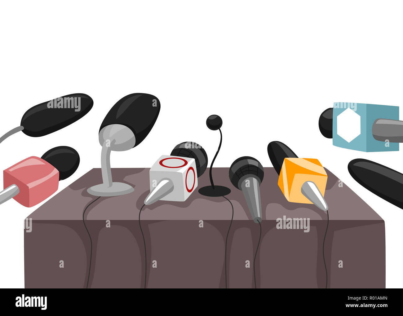 Illustration of a Table with Different Microphones from Journalists for ...
