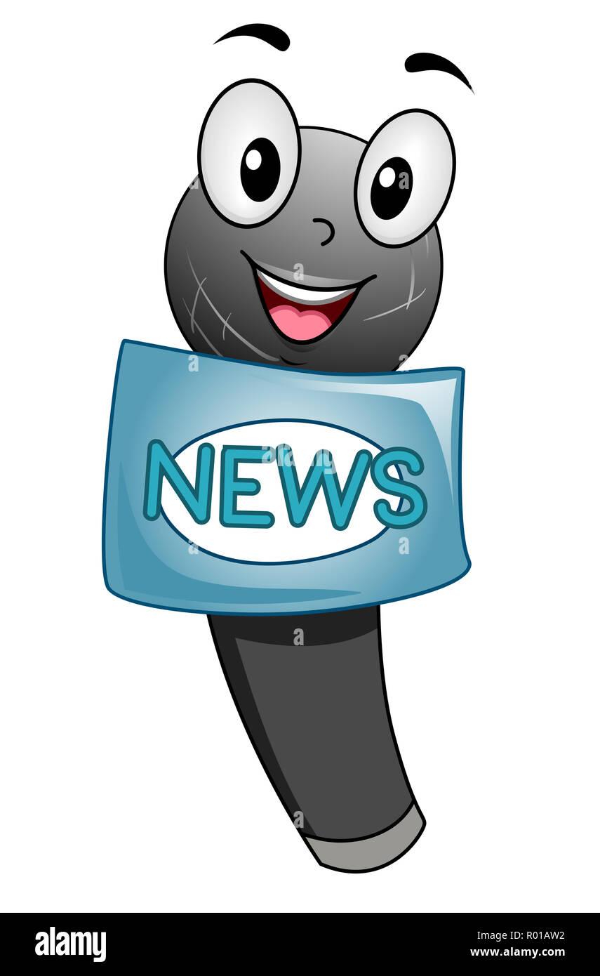 Illustration of a Smiling Microphone Mascot with a News Box Label Stock ...
