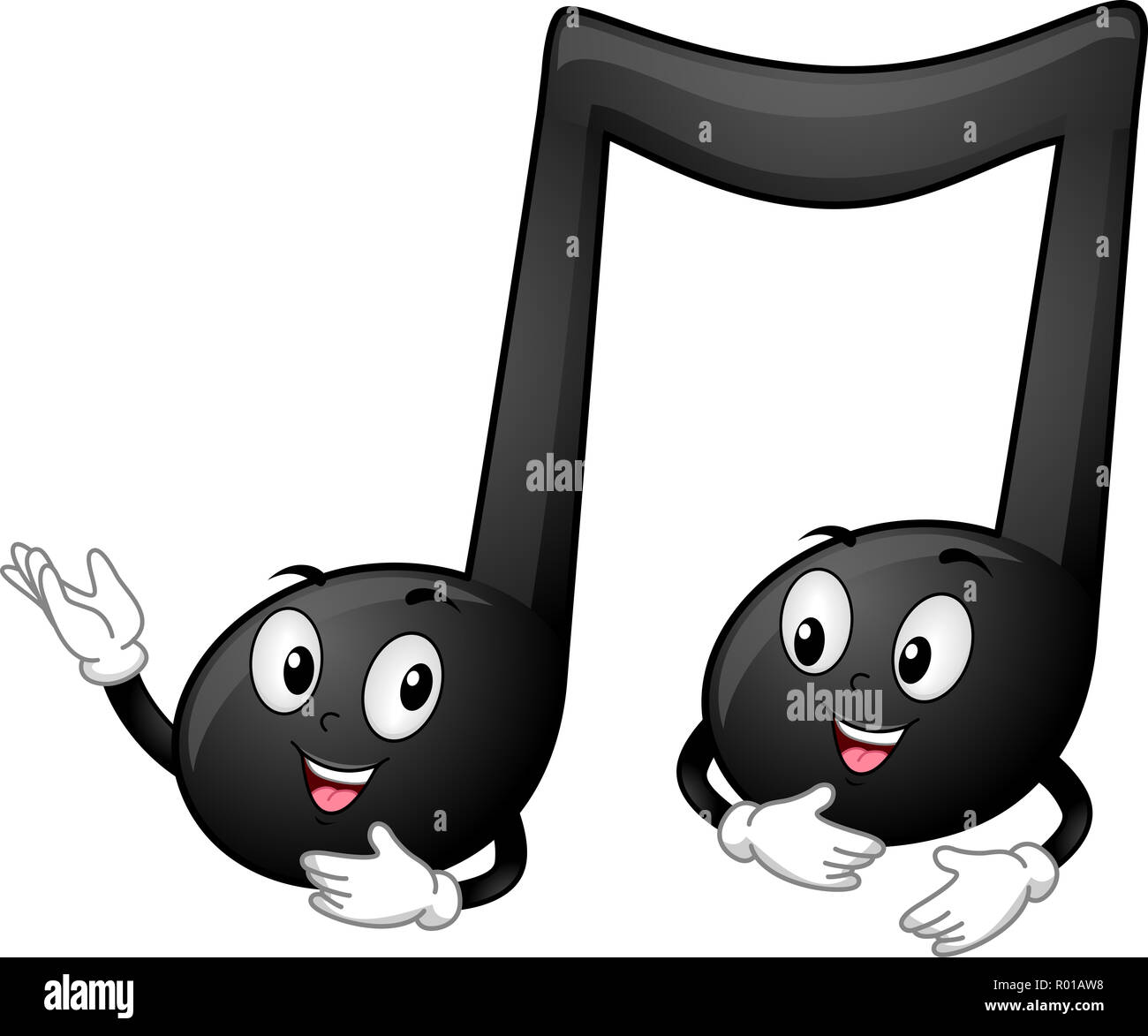 Illustration of Black Quarter Music Note Mascots Connected by a Beam ...