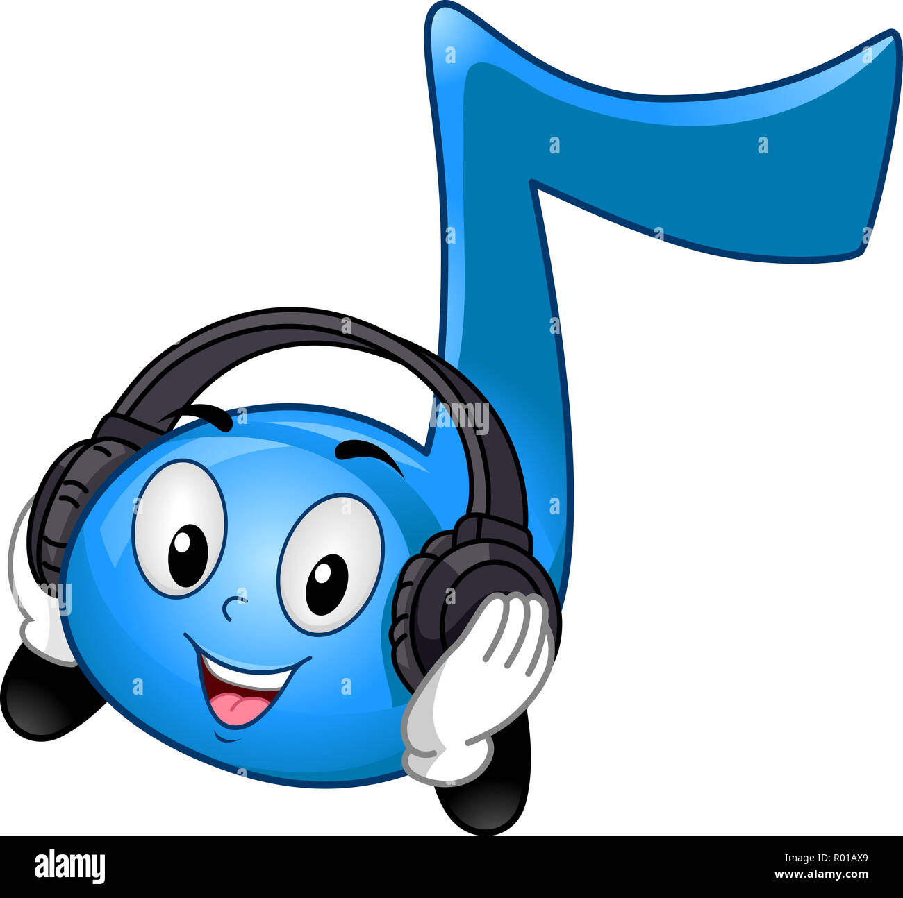 Illustration of a Blue Eighth Note Mascot Wearing a Black Headphones ...