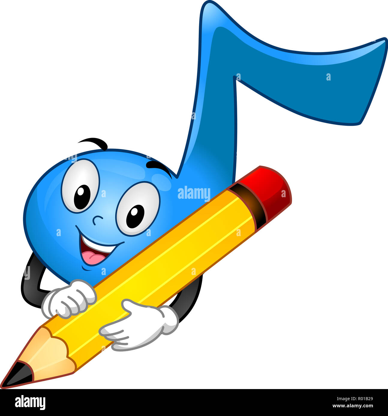 Illustration of a Blue Eighth Note Mascot Holding a Pencil for Writing ...
