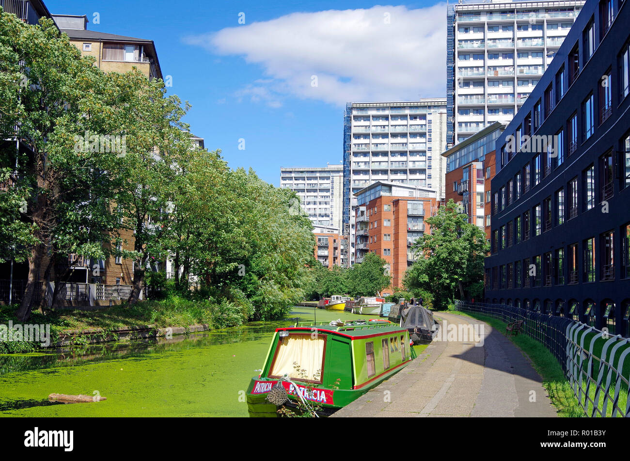 The Grand Union Canal near the Harrow Road bridge, nearby 20-storey ...
