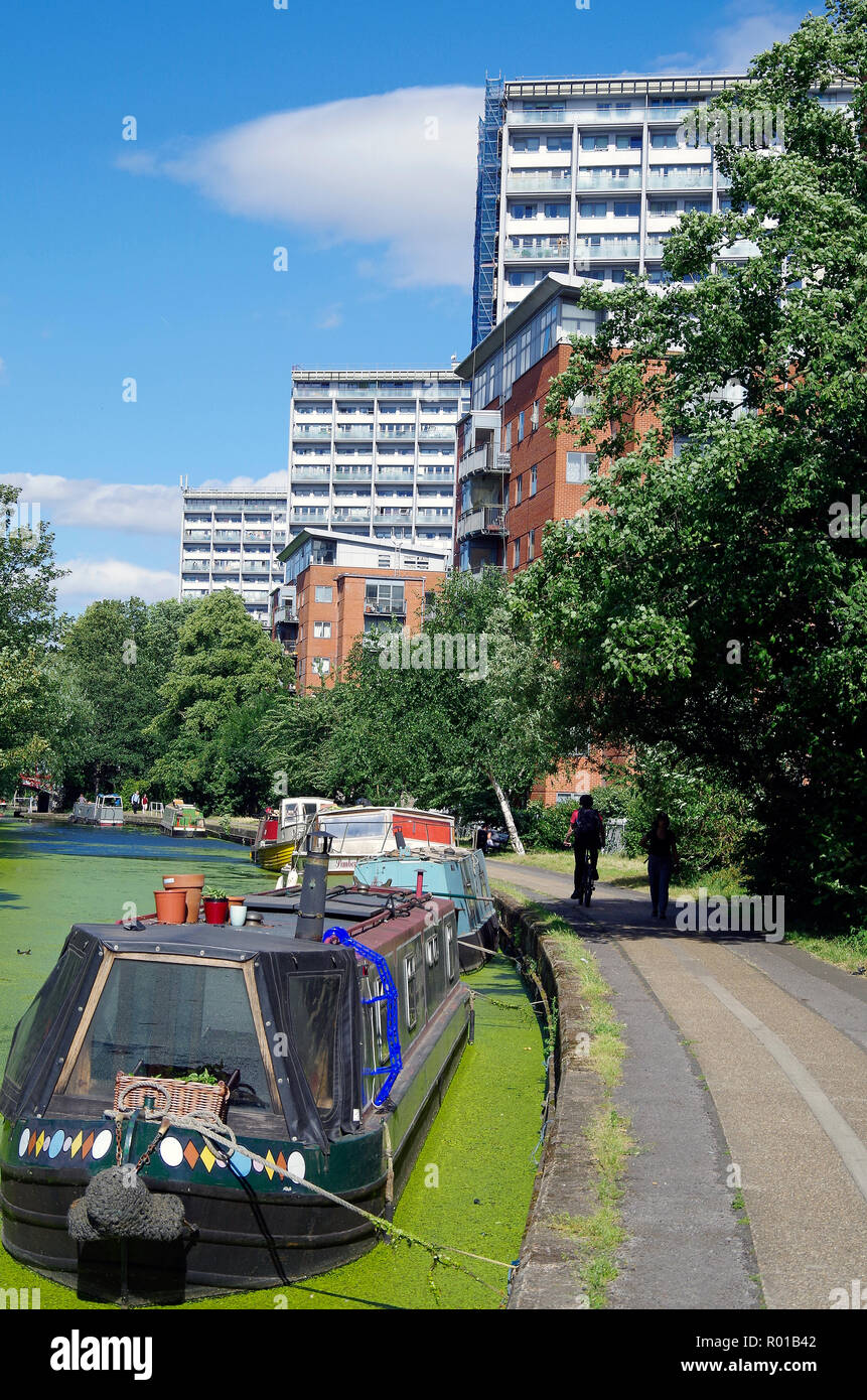 The Grand Union Canal near the Harrow Road bridge, nearby 20-storey ...
