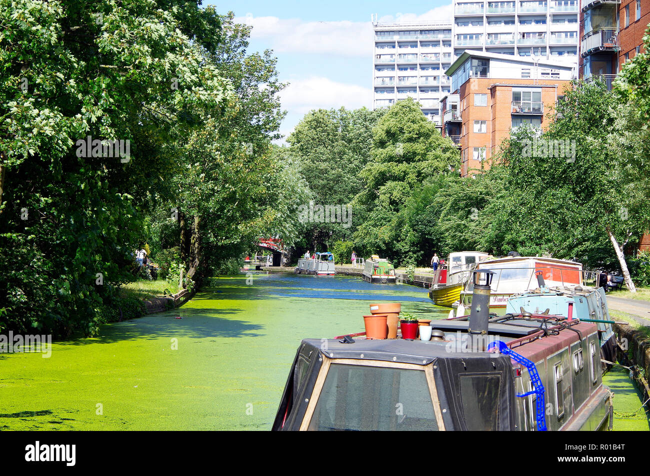 The Grand Union Canal near the Harrow Road bridge, nearby 20-storey ...
