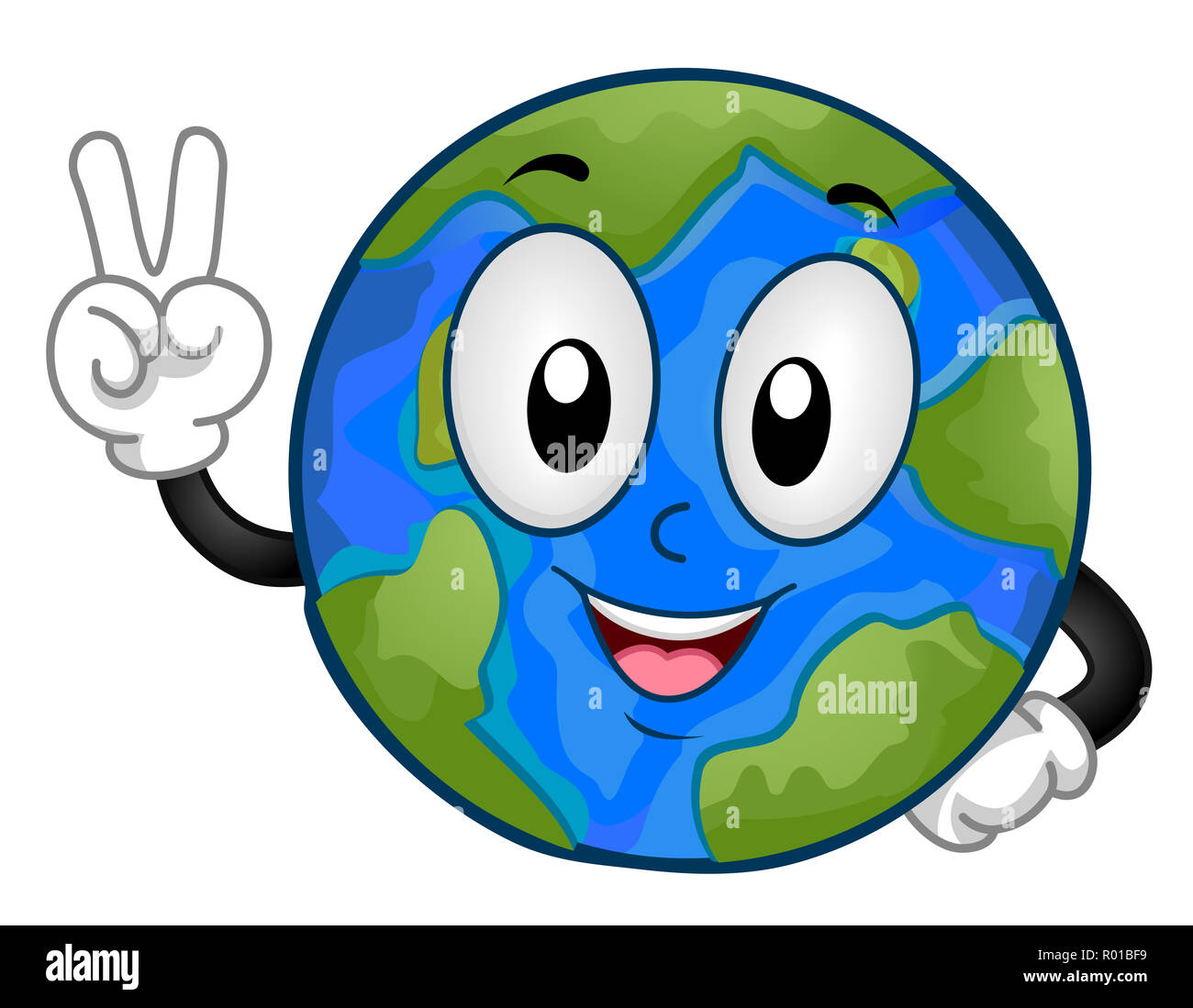 Illustration of an Earth Mascot Holding a Peace Sign Hand Gesture Stock ...