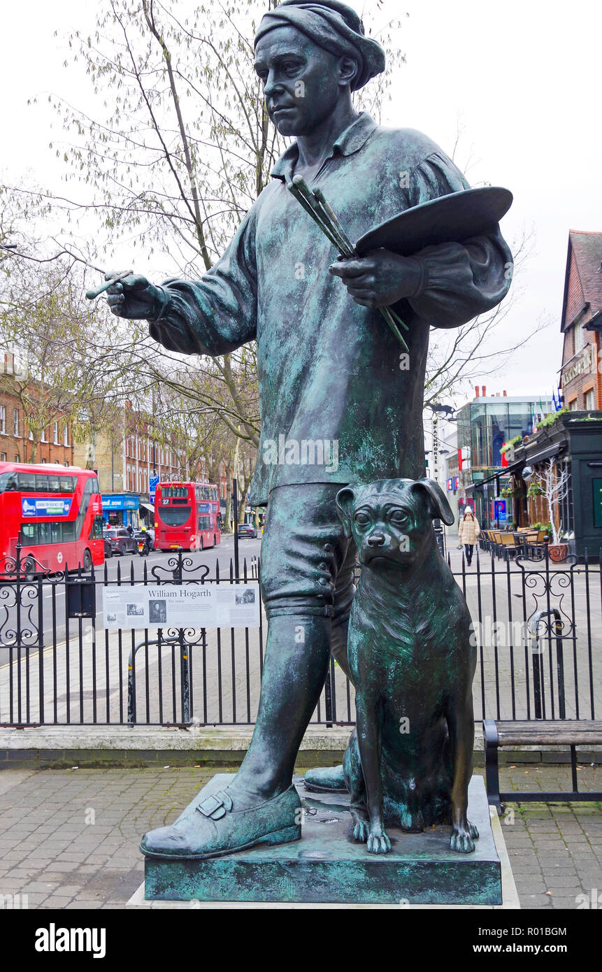 Charming statue of the painter and satirist William Hogarth and his dog ...