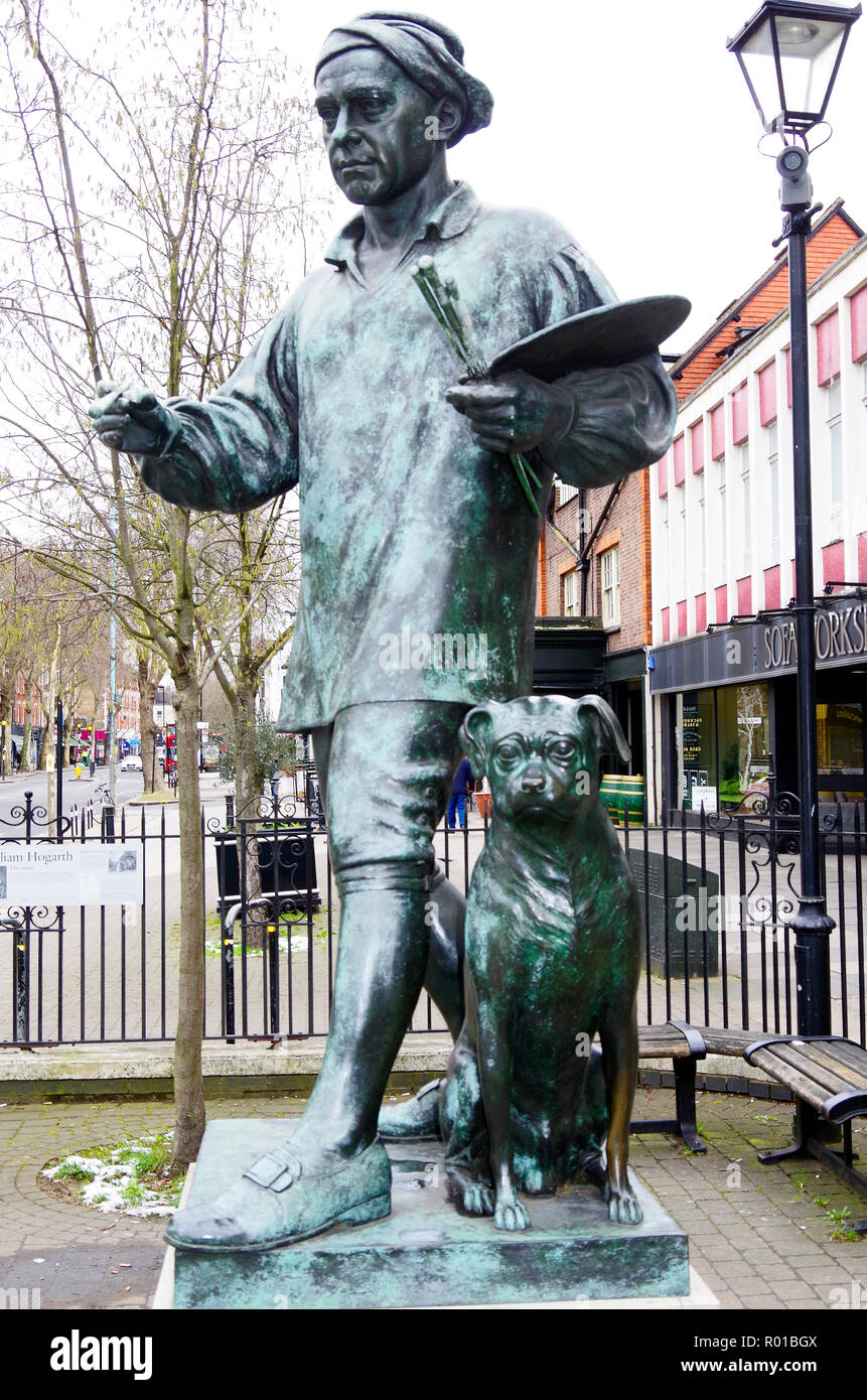 Charming statue of the painter and satirist William Hogarth and his dog ...