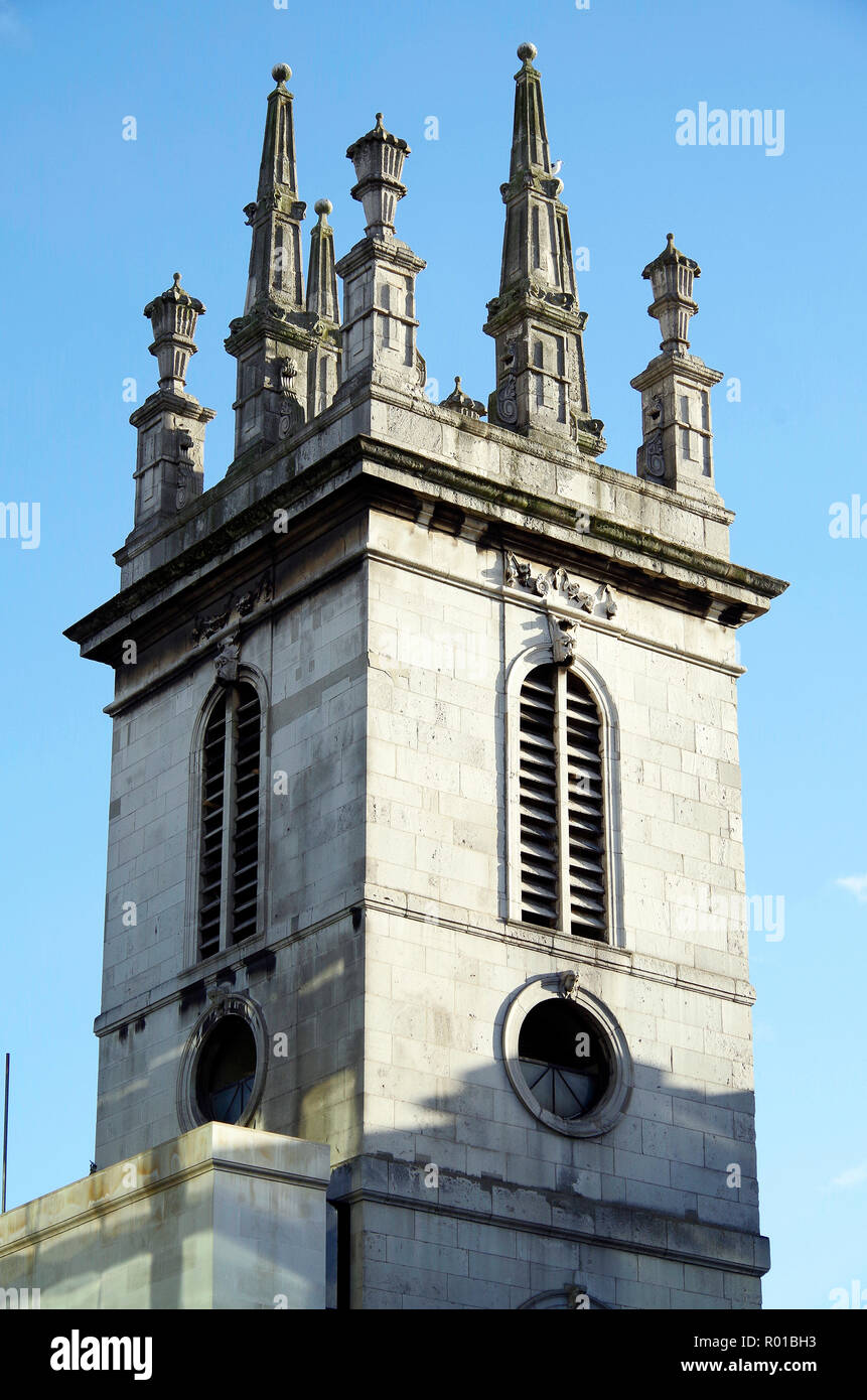 The elaborate upper part of Sir Christopher Wren’s baroque tower of the ...