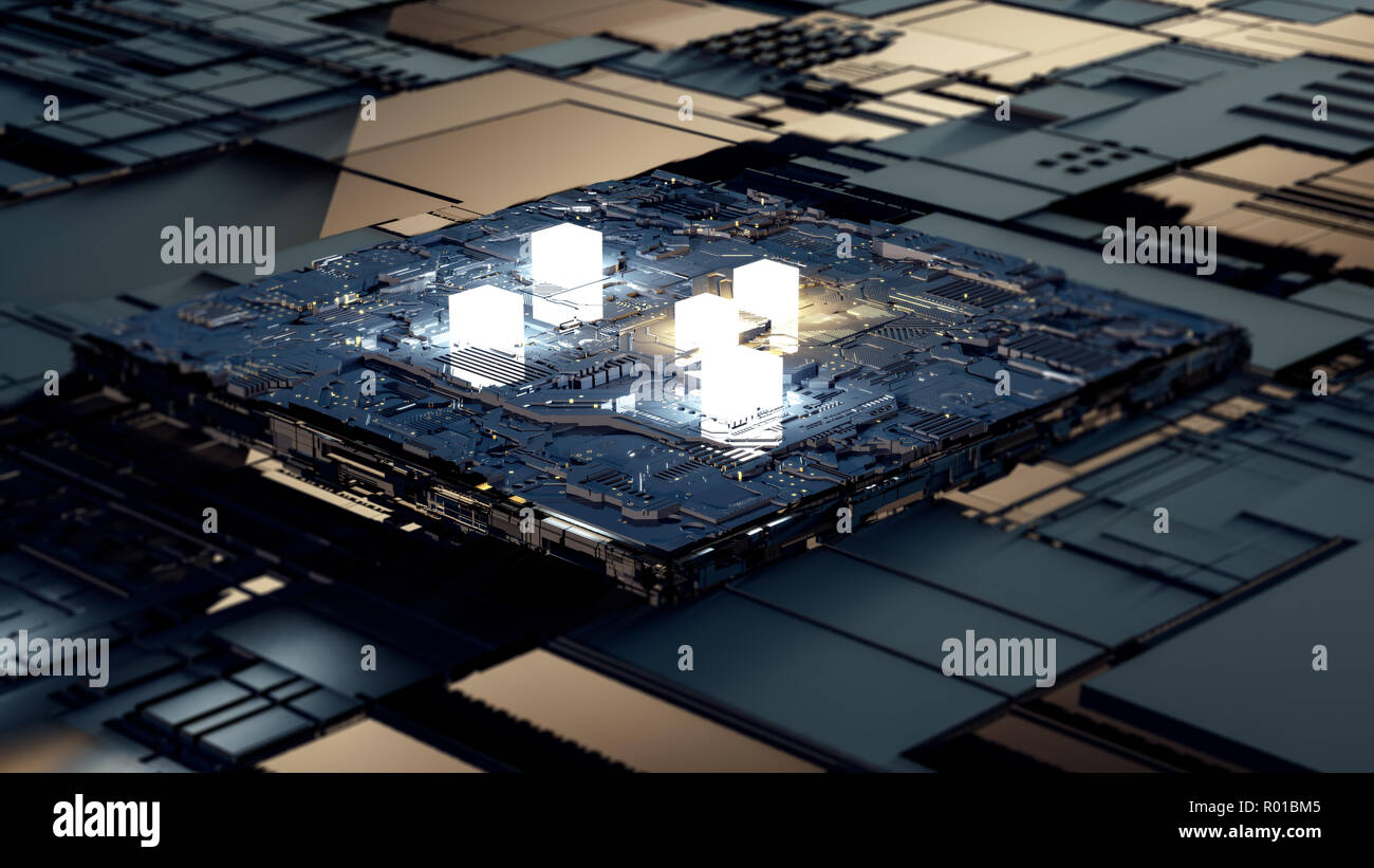 3d rendering, Circuit board and glow chip Stock Photo - Alamy