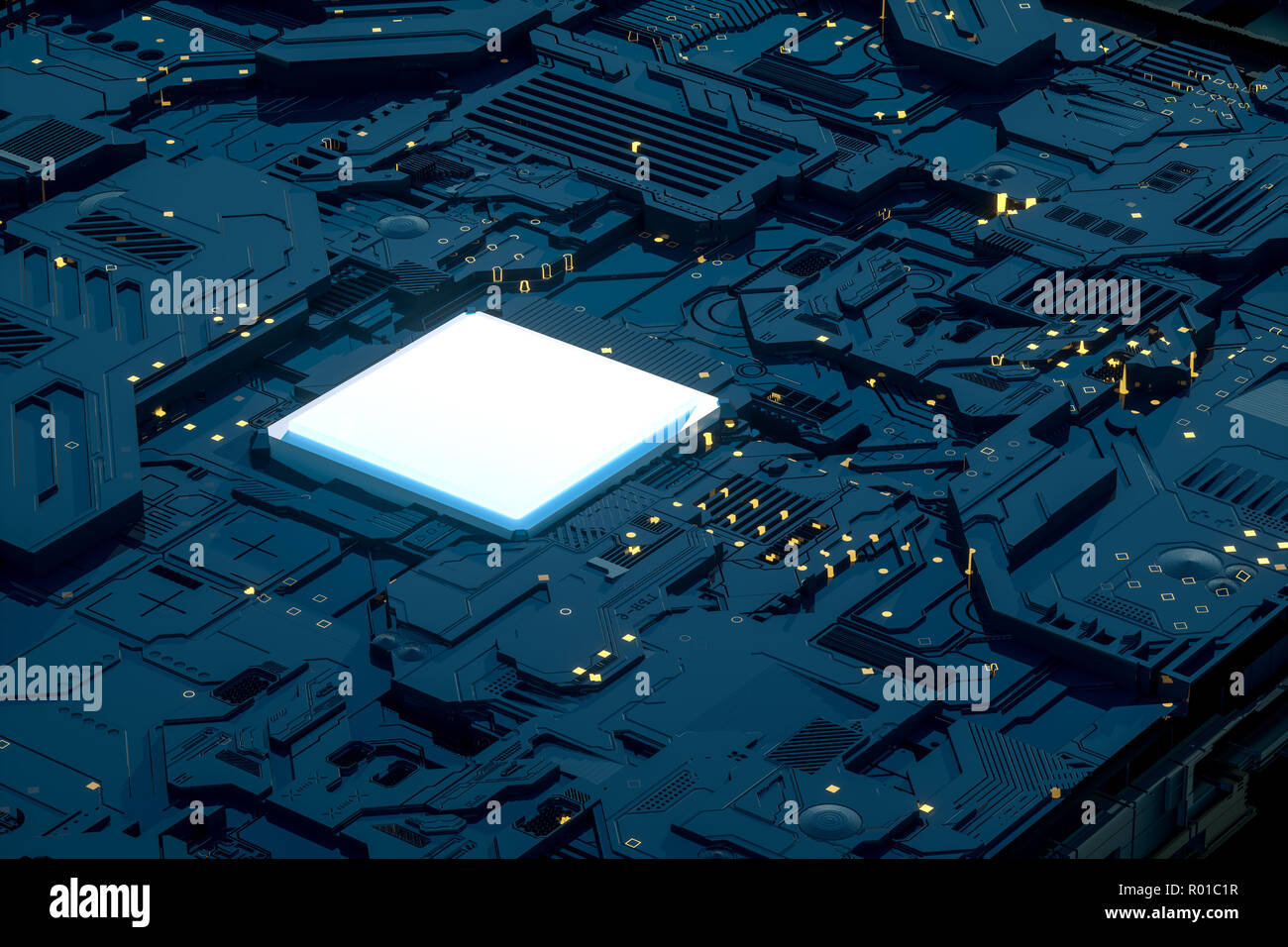 3d rendering, Circuit board and glow chip Stock Photo - Alamy