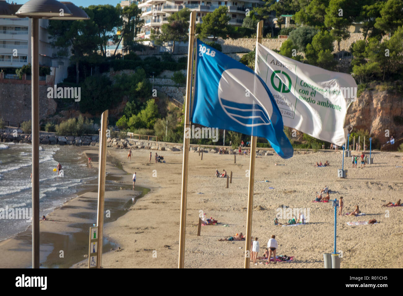 Salou Blue flag beach Stock Photo - Alamy