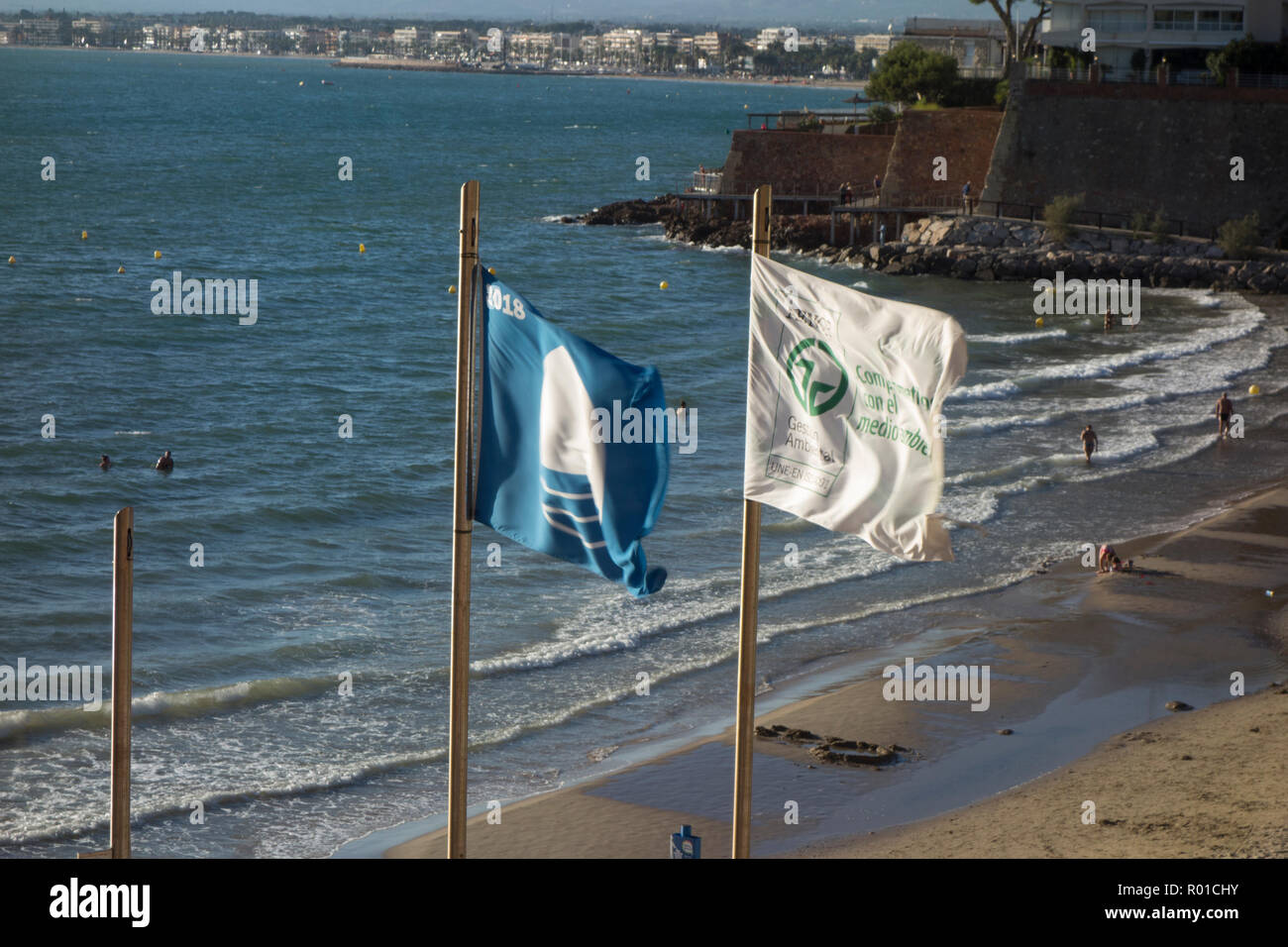 Salou Blue flag beach Stock Photo - Alamy